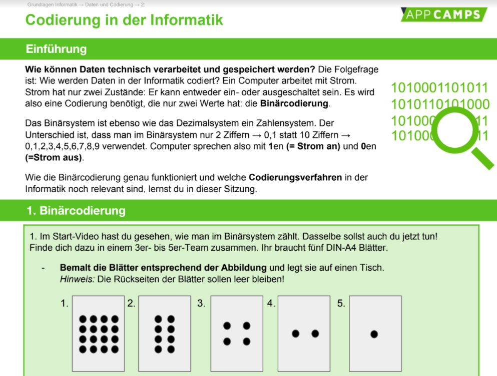 Unterrichtsmaterial Grundlagen Informatik 1 & 2 - appcamps.de