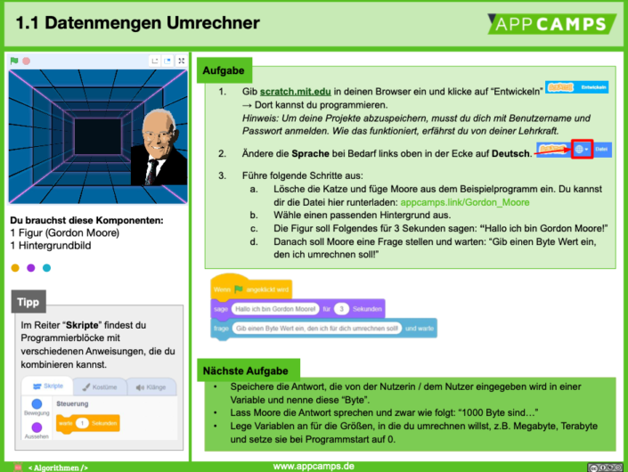 Appcamps Scratch Hexe | Lehrkräftefortbildung Online und vor Ort - XHZA